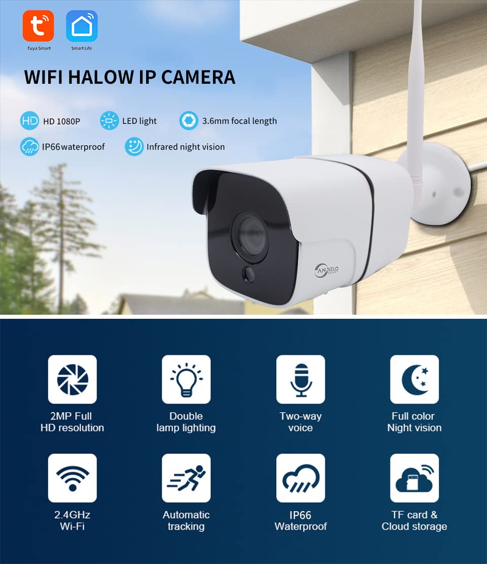 ANJIELO SMART Wireless Bridge Point-to-Point Home Camera Outdoor with 20DBi High-Gain Antenna,2.4G Wi-Fi Bridge HaLow 2MP Camera Supports 3000 feet Outdoor Transmission Distance,Work with Tuya