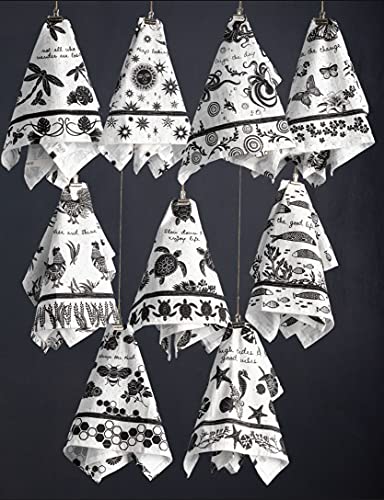 Karma Gifts KA101944 Black And White Boho Tea Towel,Cotton, Octopus 18" x 22"