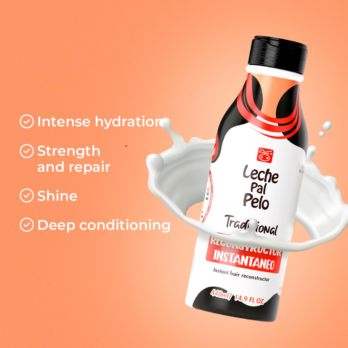 Leche Pal Pelo - Instant Hair Reconstructor Treatment with Soy, Wheat, Aloe and Avocado. Provides Intensive Hydration-14.9 Ounces. Tratamiento Reconstructor Con Soya, Trigo, Aguacate y Aloe