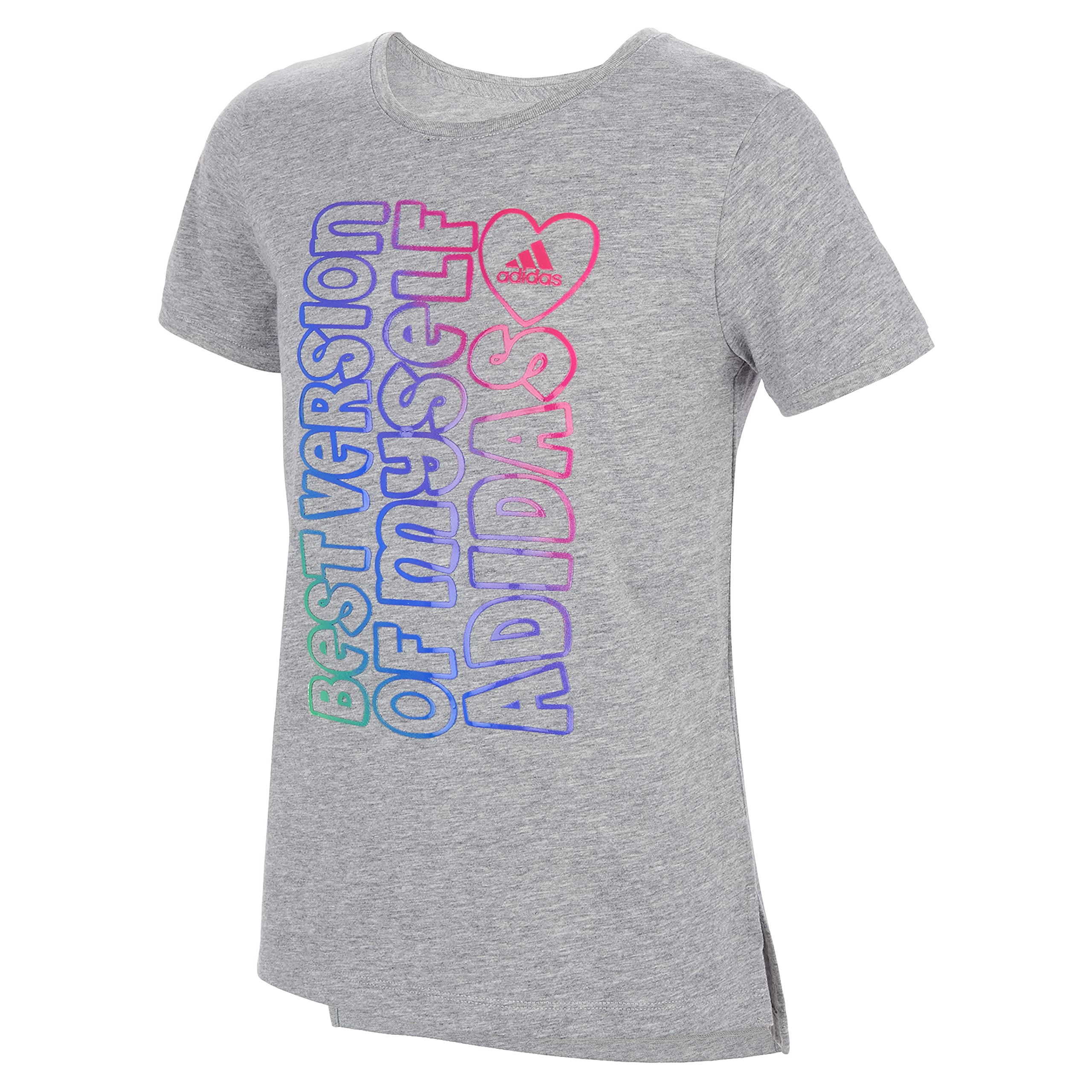 adidas girls Short Sleeve Vent Heather Graphic Tee T Shirt, Grey Multi, Medium US