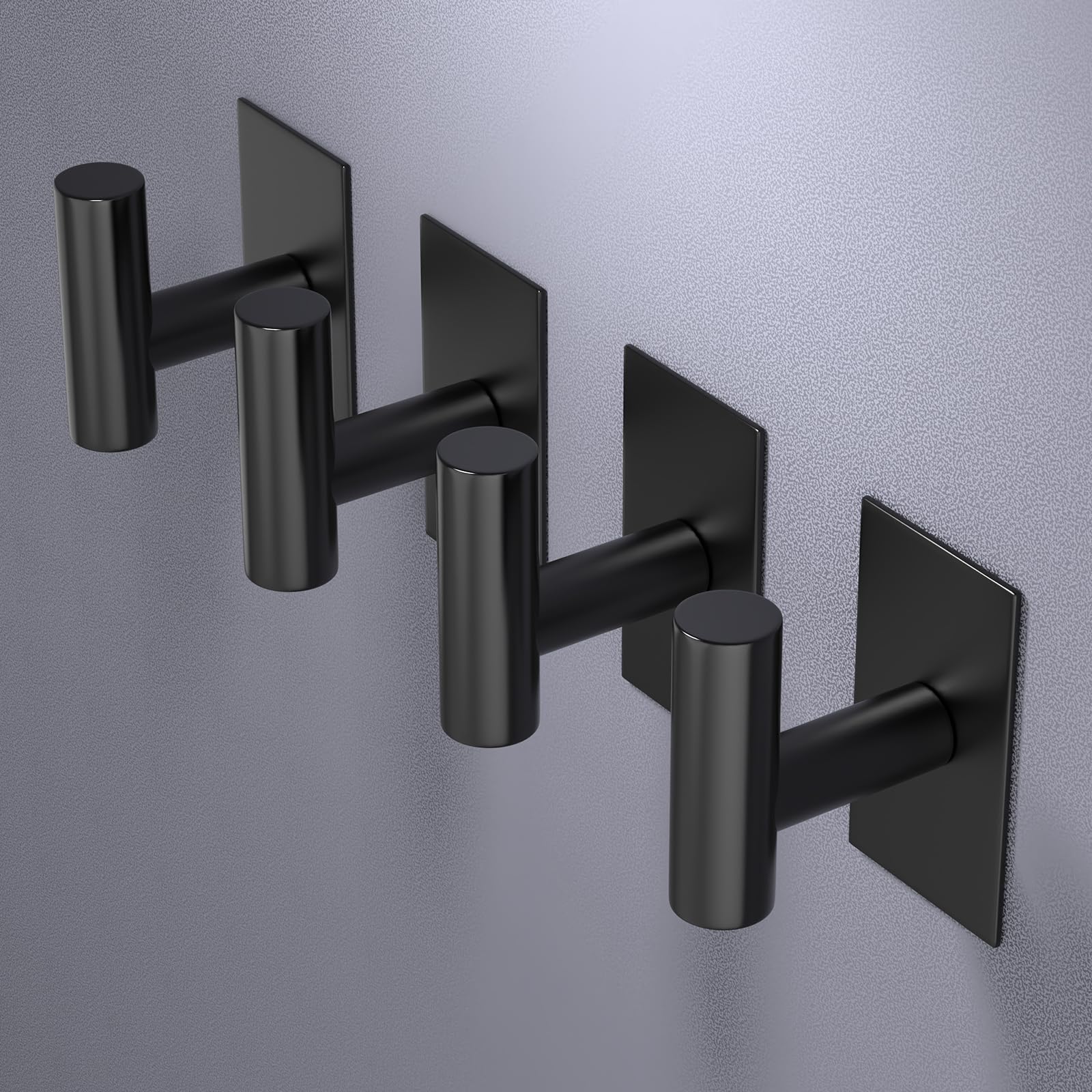 VAEHOLD Wall Towel Hooks, Heavy Duty Sticky Holder Waterproof Towel Hooks for Hanging Coat, Clothes, Closet Hook Wall Mount for Kitchen (Black, Adhesive 2 Pack)