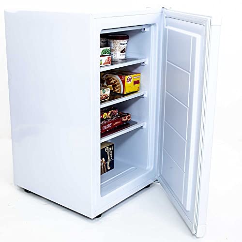 Avanti VF306 Compact Upright Freezer with 3 Metal Shelves, Adjustable Temperature Control, Flush-Back Design Perfect for Homes, Garages, Basements, White