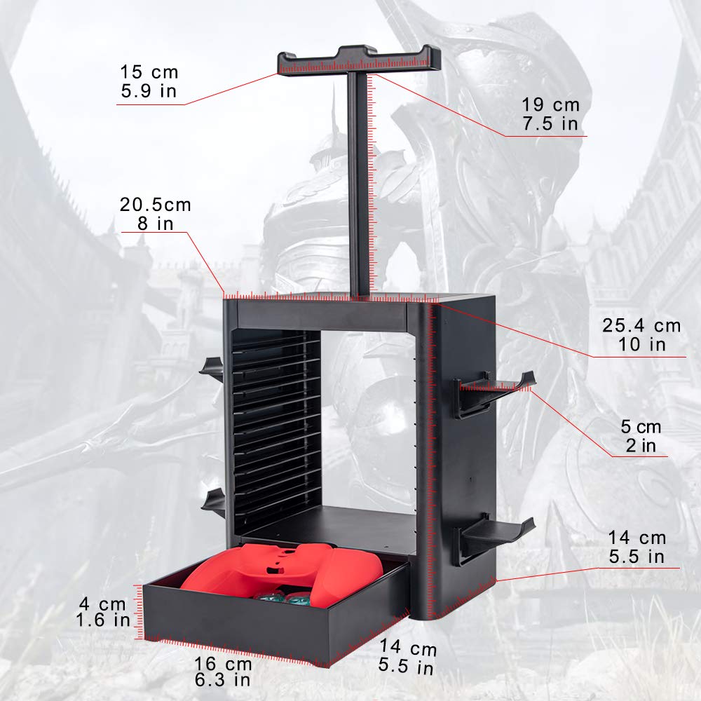 ASFSKY Game Organizer Storage Tower Game Controller Holder ABS Video Game Organizer Multifunctional Game Disk Rack Controller Organizer Headset Holder for PS5 PS4 Xbox Gamer Gifts