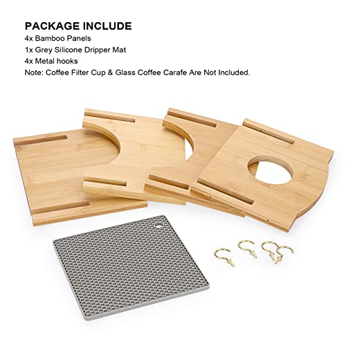 ELLDOO Bamboo Coffee Dripper Stand, Pour Over Coffee Stand, Coffee Extraction Drip Station,Coffee Shared Pot Filter Cup Holder with Grey Silicone Dripper Mat