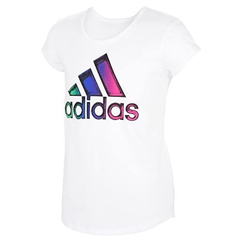 adidas girls Short Sleeve Scoop Neck Graphic Tee T Shirt, White With Light Pink, Small US