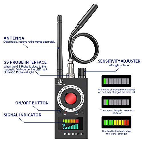 Anti Spy Detector, RF Detector & Camera Finder, Bug Detector, Upgraded RF Signal Detector, KORKUAN GSM Tracking Device for Wireless Audio Bug Hidden Camera Detector ¡