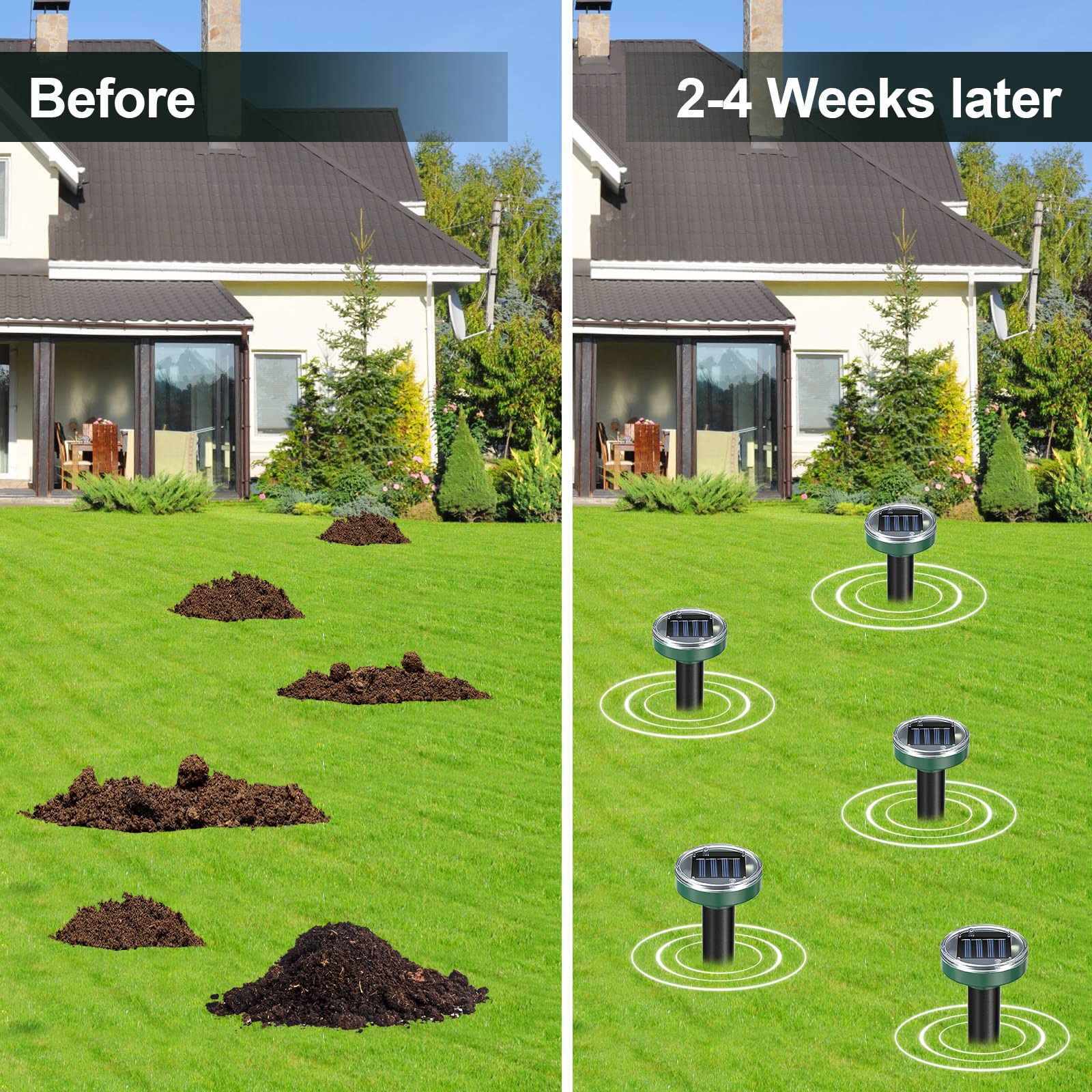 Mole Repellent Solar Powered Snake Repellent Ultrasonic, 8 Pack Gopher Repeller Sonic Mole Deterrent Spikes, Snake Gopher Mole Vole Repellent Outdoor for Lawn Garden & Yard, Groundhog Repellent