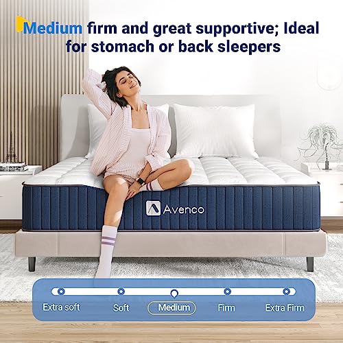 Avenco Queen Mattress, 12 Inch Hybrid Mattress Queen Size with Pocket Innerspring and Latex Memory Foam, Medium Firm Mattress Queen in a Box, Motion Isolation, Relieves Pain & Pressure Points