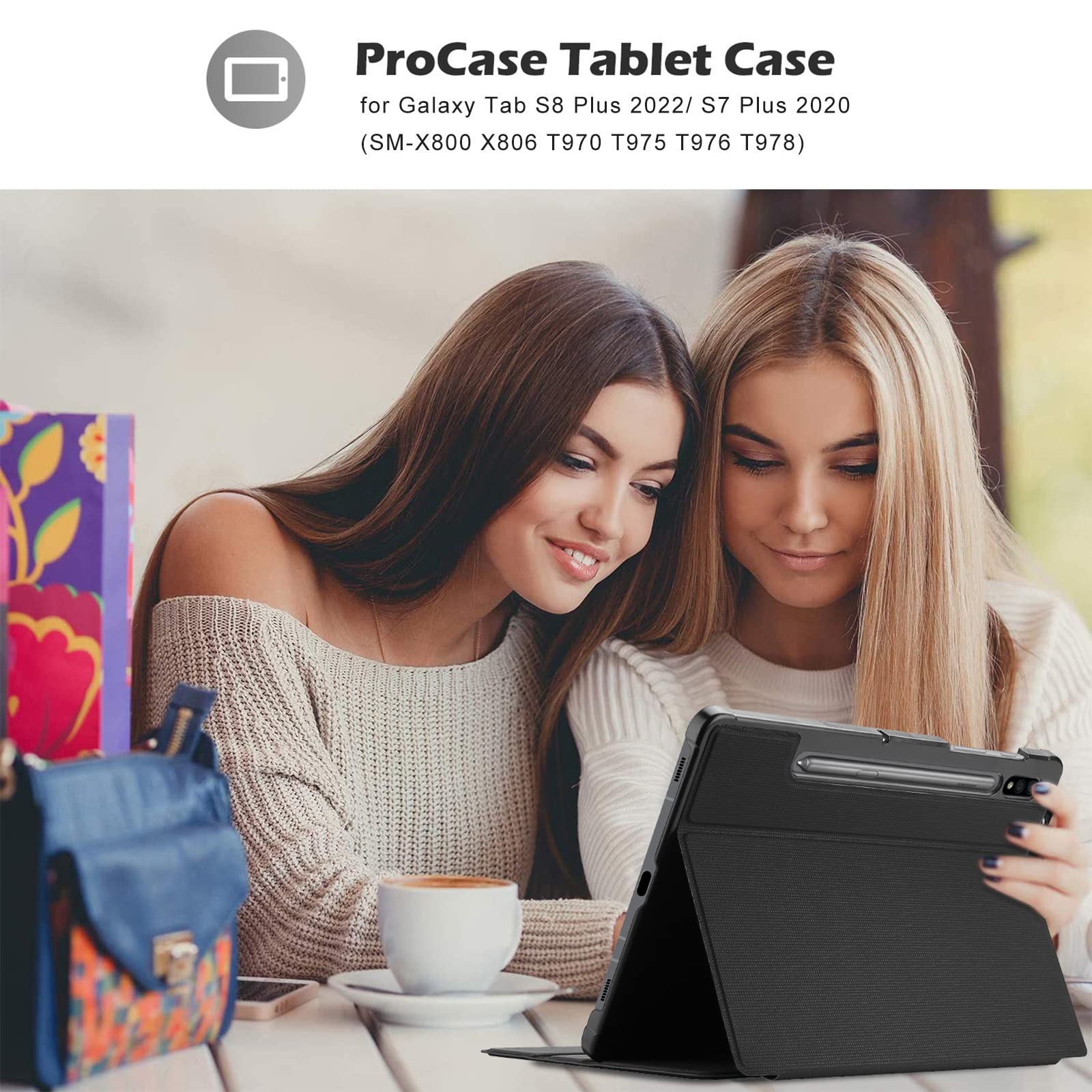 ProCase Case for Galaxy Tab S7 FE 5G 2021/S8 Plus 2022/S7 Plus 2020 12.4 inch with S Pen Holder, Smart Cover for 12.4" Samsung Galaxy Tablet (SM-X800 X806 T730 T736 T970 T975 T976 T978) -Black