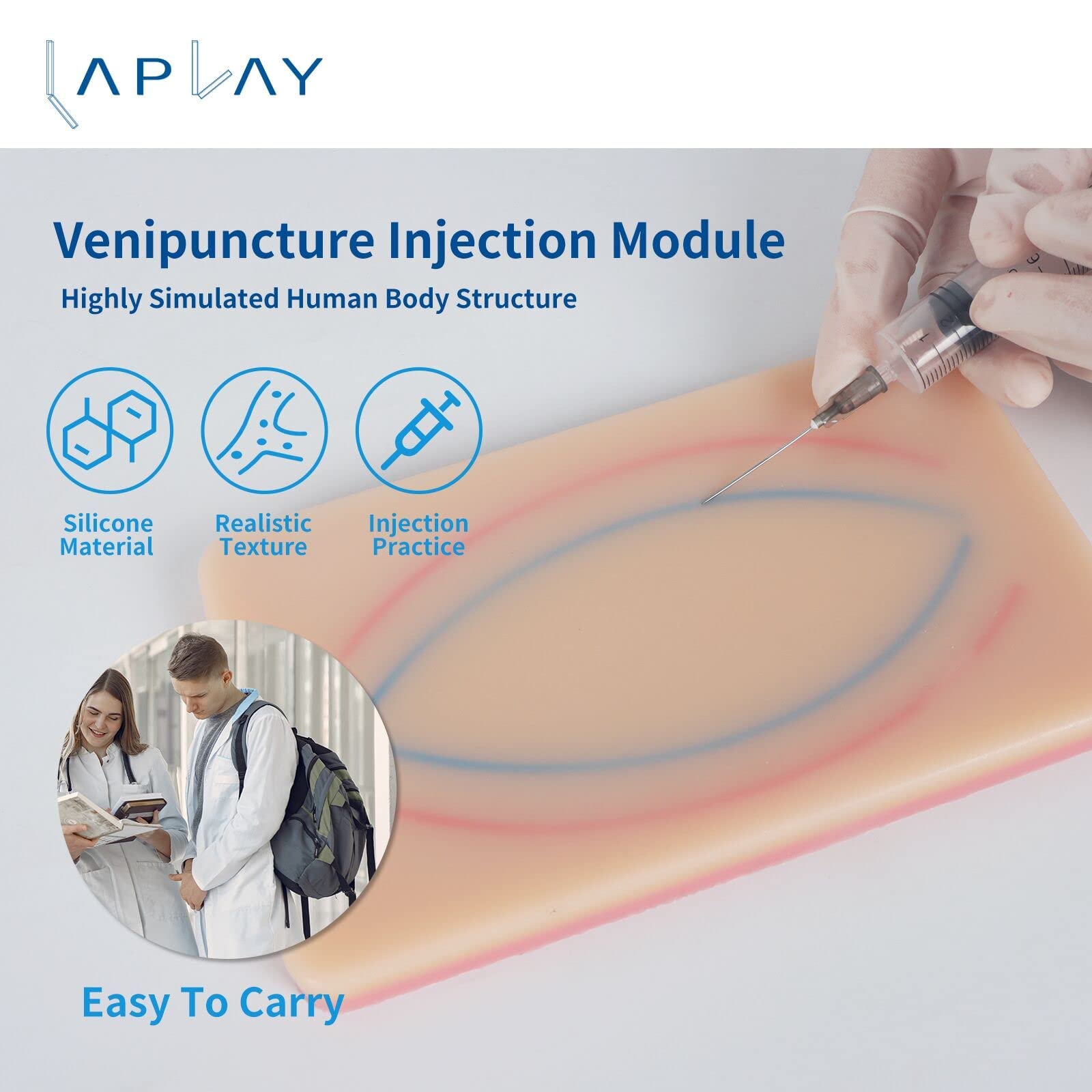 LAPLAY IV Injection Training Pad Model, 4 Veins Imbedded 3 Skin Layers, Reusable and Durable for Doctors, Nurses, Veterinarians Practice Injection