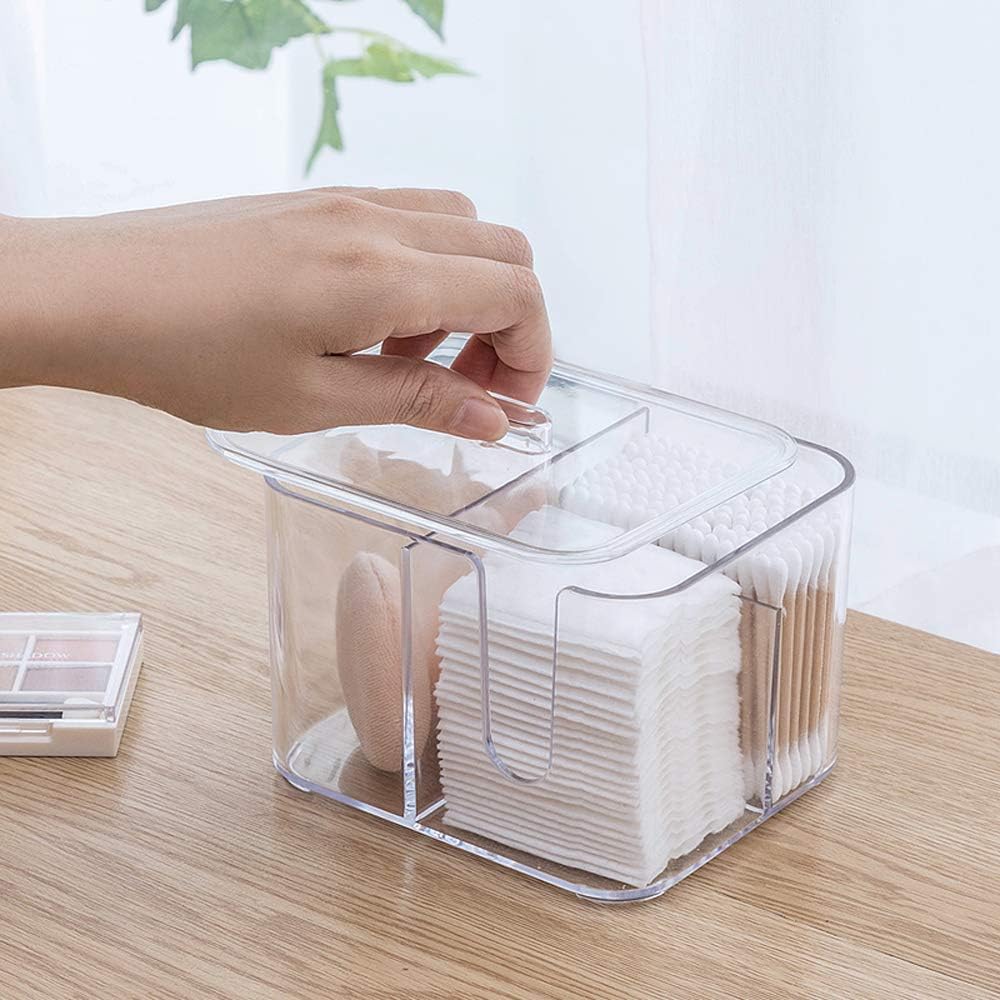 SUNFICON Cotton Swab Balls Box Cotton Pads Holder Organizer Holder Dispenser Storage Canister Cosmetic Pads Container Flossers Case 4-Grid Bathroom Countertop Vanity,Acrylic Crystal Clear