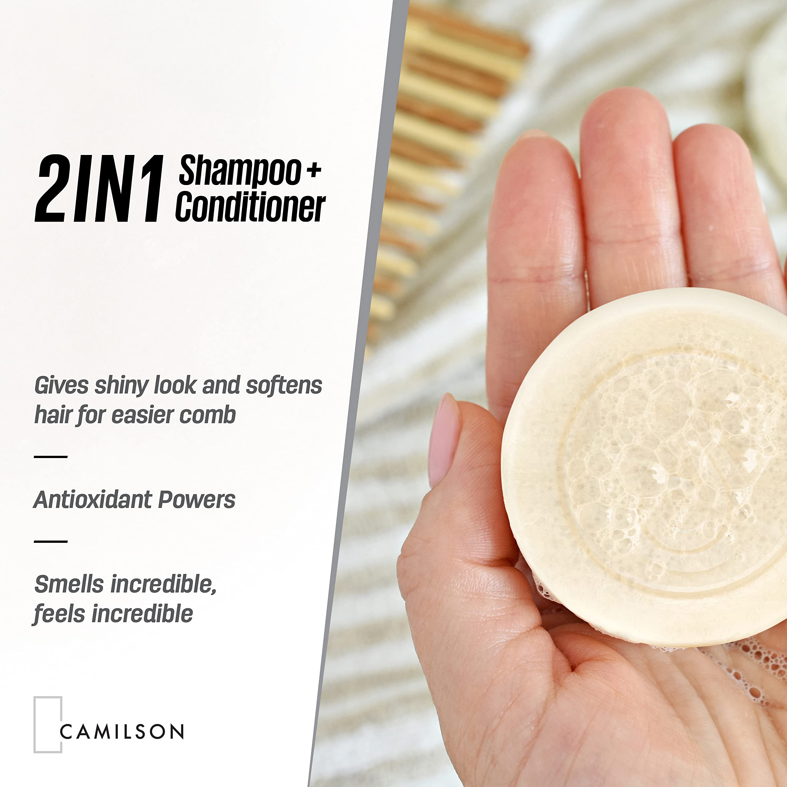 CAMILSON Argan Oil Shampoo Bar, Natural Origin Pack of 2, 7 Oz, Conditioner Bars Treatment for Nourish Deep Moisture, Moisturizing for Dry, Damaged & Dull Hair, Plant Based, Eco-Friendly Natural Origin