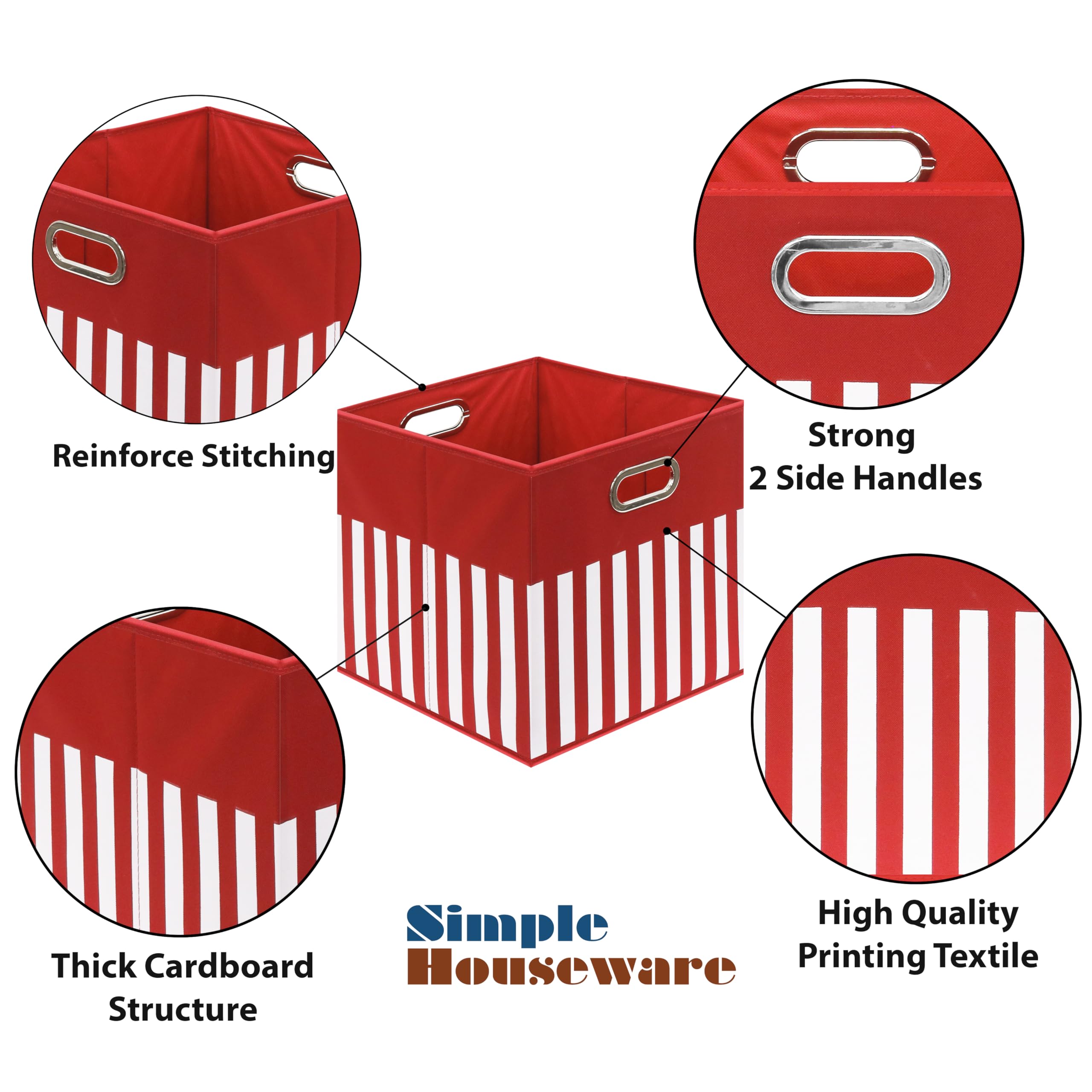 Simple Houseware 3 Pack 13" Printing Fabric Cubic Storage Bin with Handles, Red