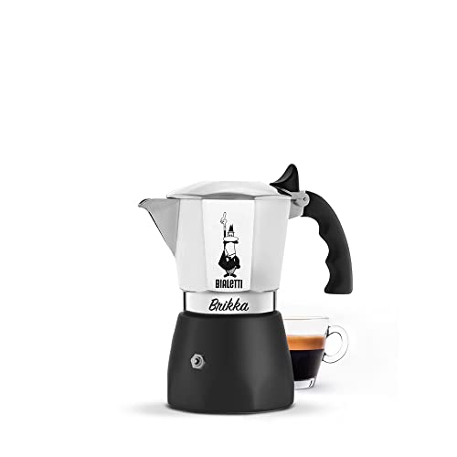Bialetti - New Brikka, Moka Pot, the Only Stovetop Coffee Maker Capable of Producing a Crema-Rich Espresso, 2 Cups (3,4 Oz), Aluminum and Black