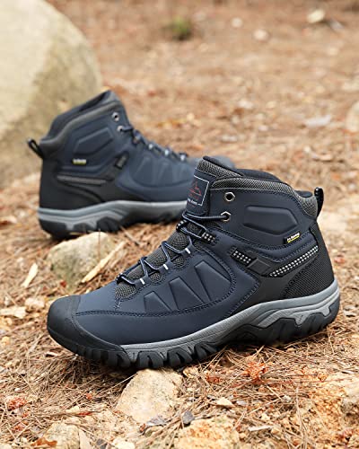 ASTERO Men Hiking Boot Warm Ankle Booties Non-slip Winter Shoes Snow Footwear for Male Climbing Trekking(Blue, Size 8.5)