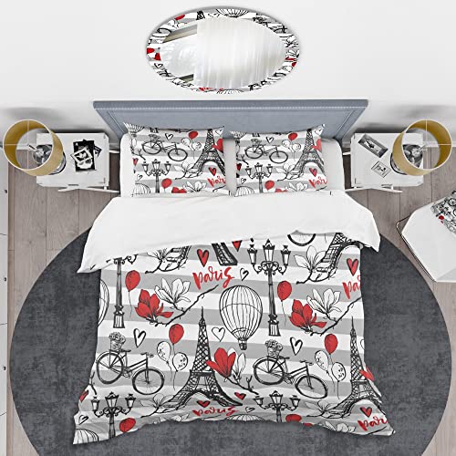 DESIGN ART Designart 'Paris Eiffel Red Hearts II' Mid-Century Duvet Cover Set Twin Cover + 1 sham (Comforter not Included) 2 Piece