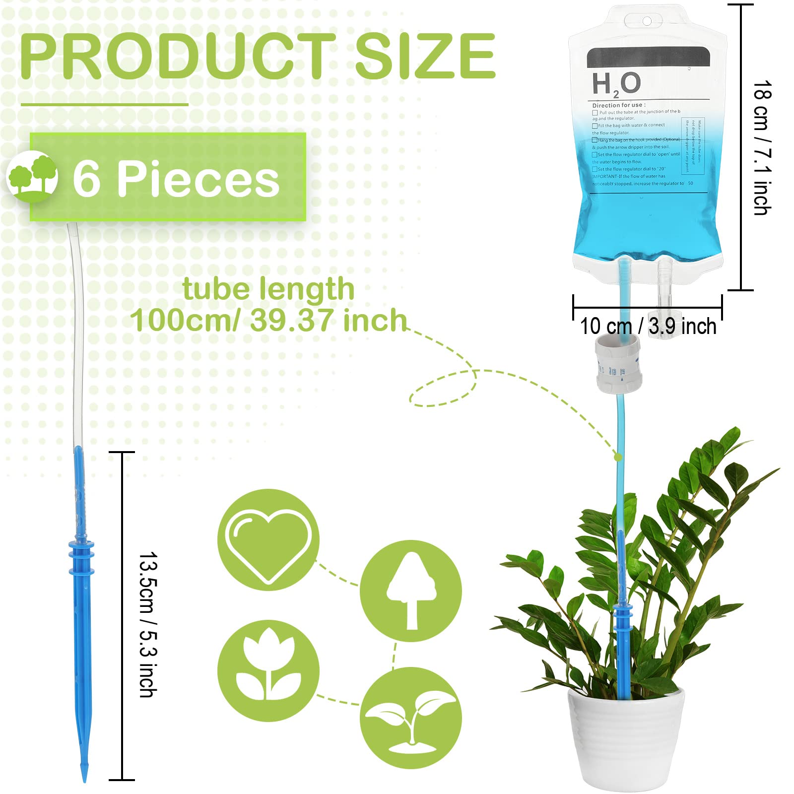 6 Pcs Plant Drip Irrigation Bag 350ml Automatic Plant Waterer Plant Watering Devices System Waterer with Adjustable Valve Switch for Indoor Outdoor House Potted Plant Support Gardening System Kit