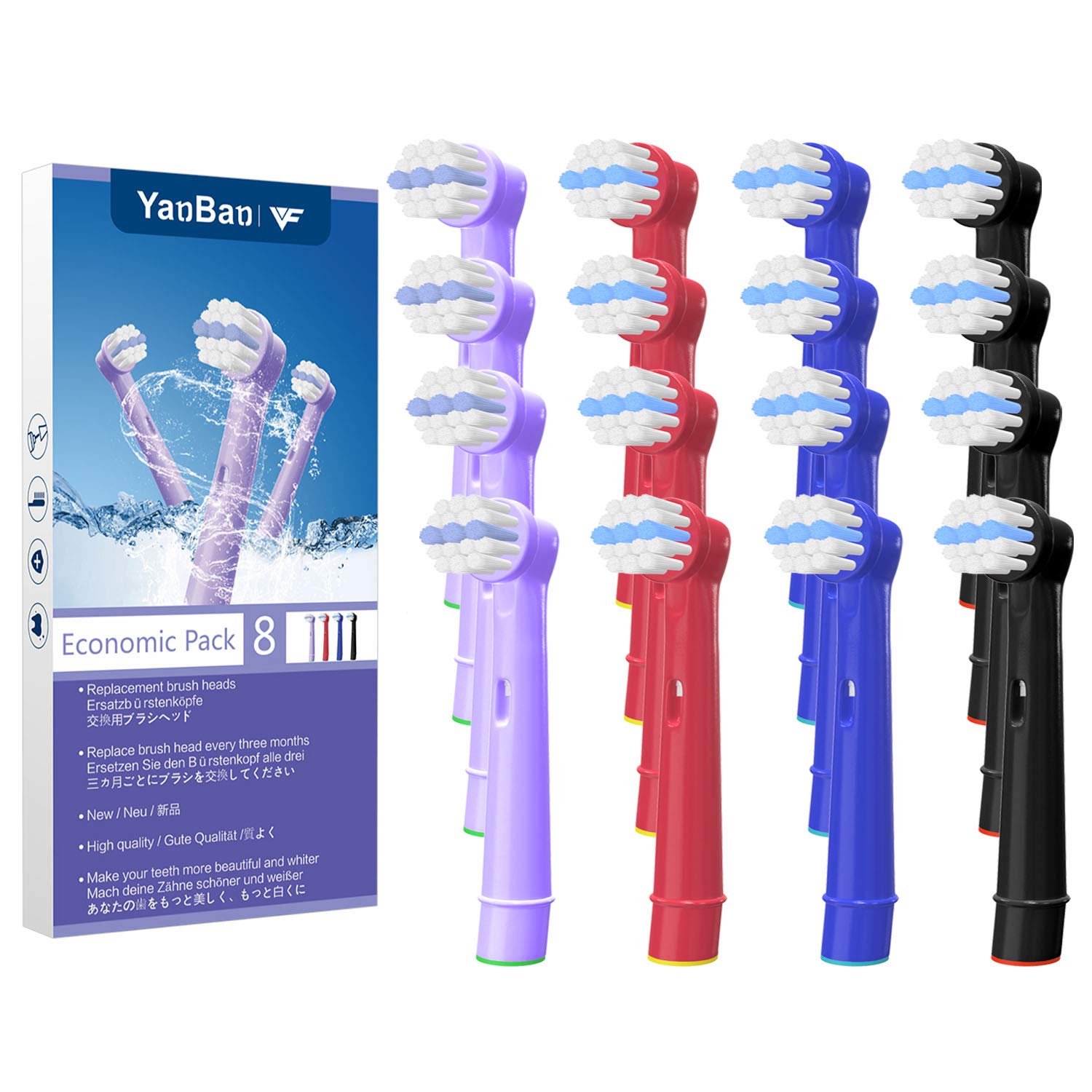 VINFANY Replacement Toothbrush Heads Compatible with Oral B, Adults Toothbrush Heads for Braun Electric Toothbrush, Refills for Oral b Black Toothbrush Heads/Colored Toothbrush Heads,16pcs