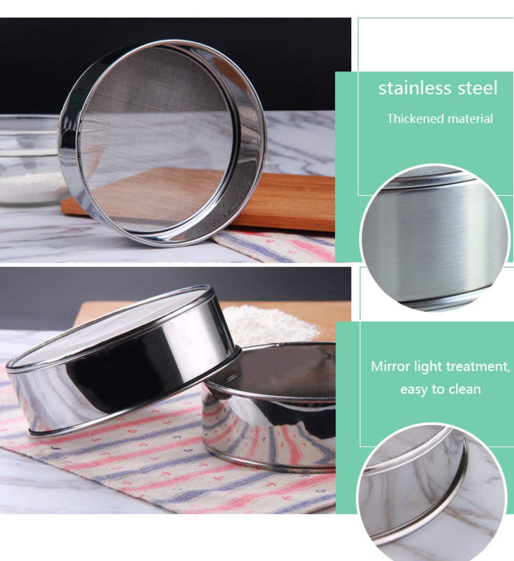 ADESUGATA 2 pack (60/40 Mesh) Professional 6/8/9.5 Inch, Round Flour Sifter for Baking - Flour Sieve Fine Mesh - Premium Rustproof Stainless Steel (9.5" (24 CM))