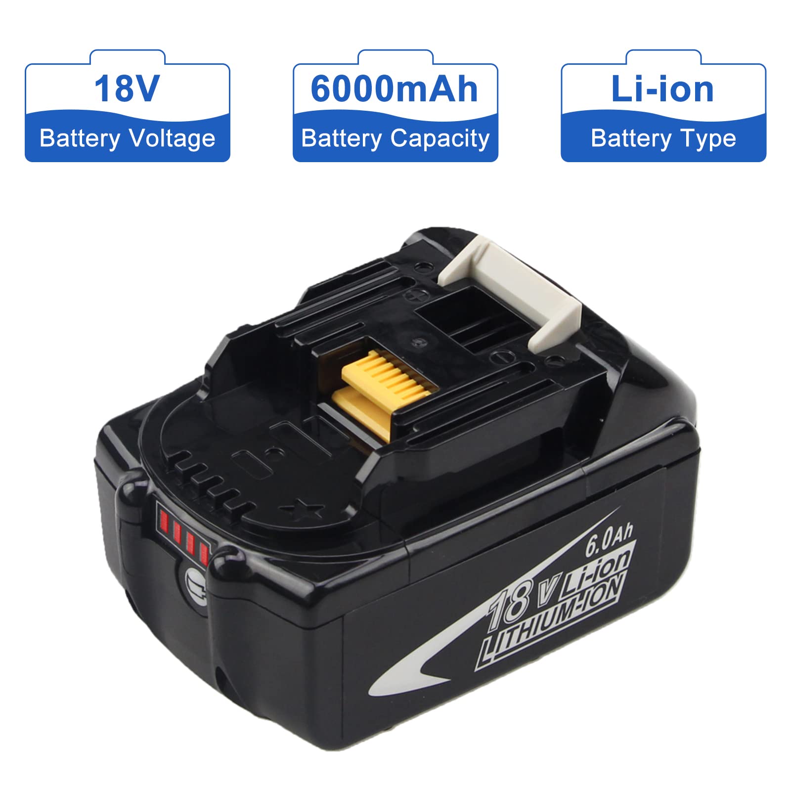 6.0Ah BL1860B Replacement Battery Compatible with Makita 18V Battery BL1860B-2 BL1860 BL1850 BL1840 BL1830 LXT-400 Cordless Power Tools with LED Indicator