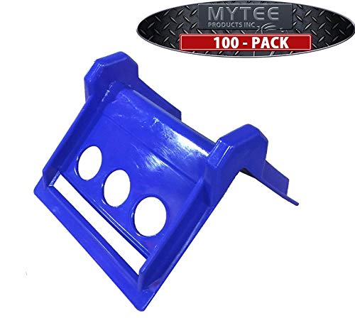 Mytee Products (100 Pack V Shaped Board 4" Blue Plastic Corner Edge Protectors for Cargo Loads | Tie Down Strap Guard for Winch, Ratchet Straps on Flatbed Trailers | V-Style Tie Downs Edge Protectors