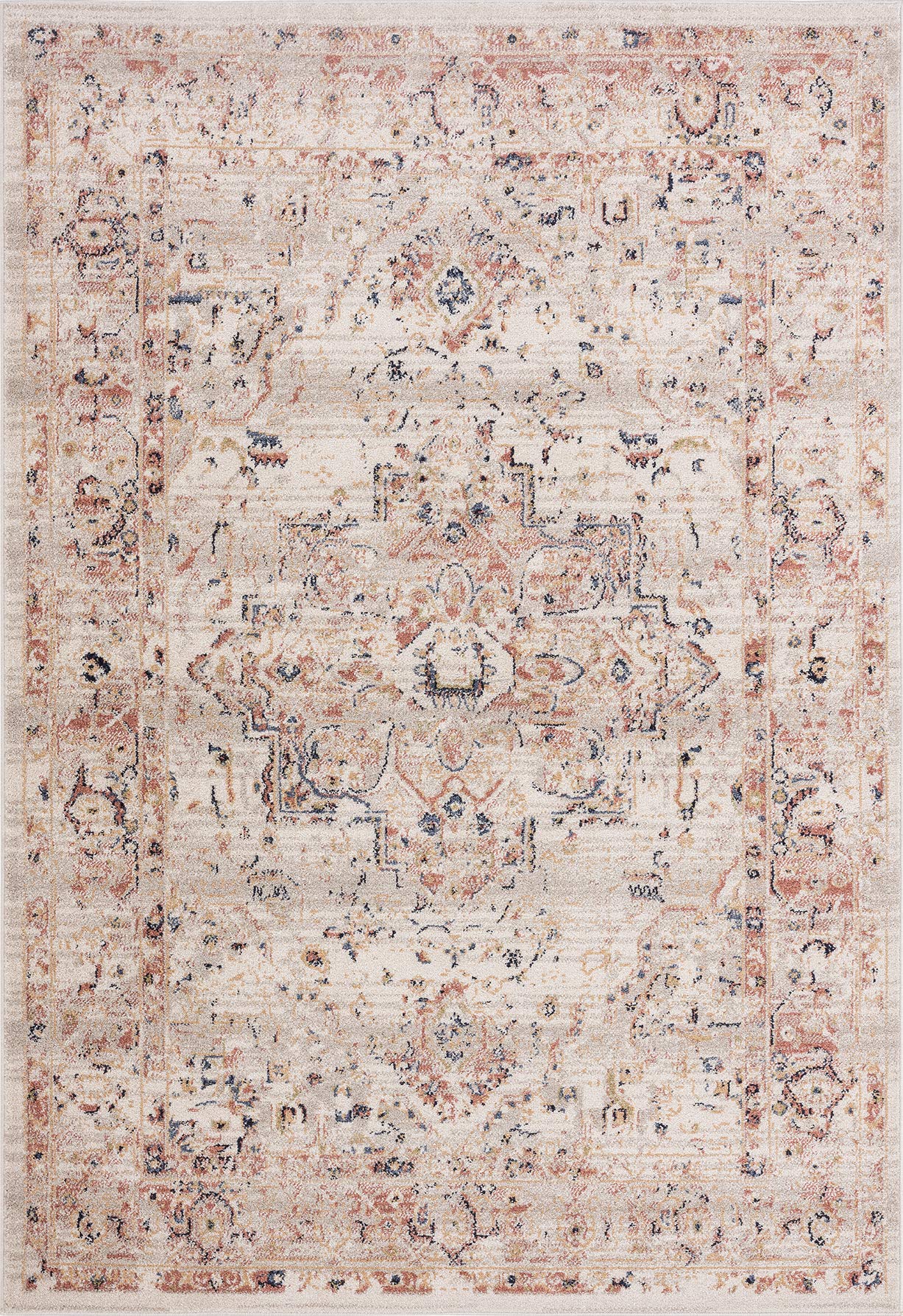 Abani Traditional Cream & Beige Vintage 5'3" X 7'6" Area Rug, Babylon Collection - Oriental Medallion Distressed Rug, Rugs