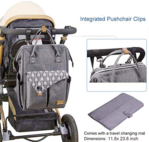 Lekebaby Diaper Bag Backpack for Mom Large Maternity Nappy Bag Changing Bags with Insulated Pockets Grey with Arrow Print