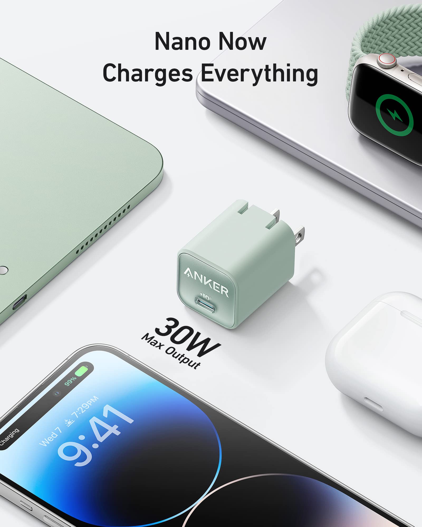 Anker USB-C to Lightning Cable, Anker 541 Bio-Nylon Cable (6ft), MFi Certified, Bio-Based Fast Charging Cable & Anker USB C GaN Charger 30W, 511 Charger (Nano 3), Foldable PPS Fast Charger(Green)