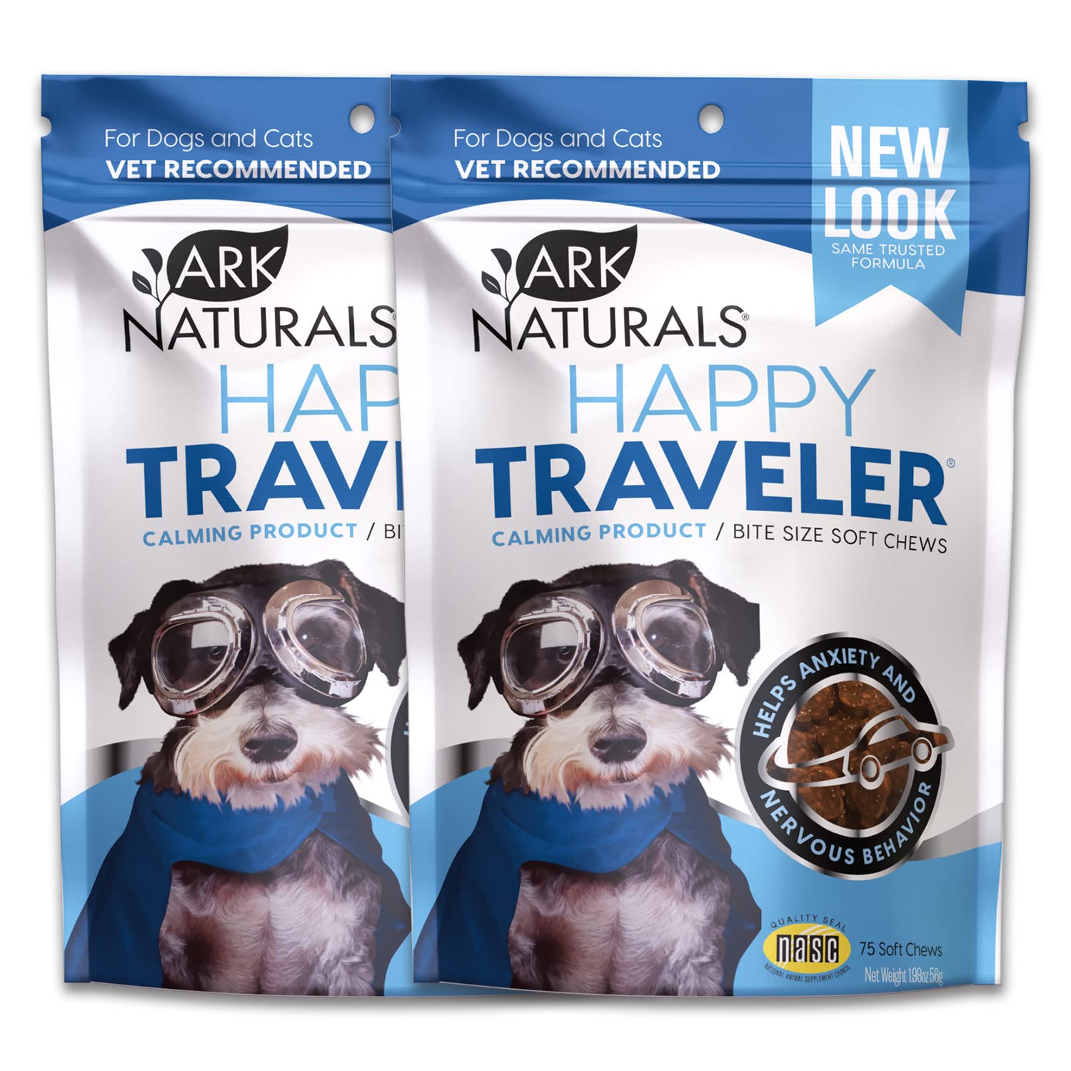 Ark Naturals Happy Traveler Calming Chews Bundle Pack, Ease Anxious and Nervous Behavior in Dogs and Cats, Vet Recommended, 2 Pack