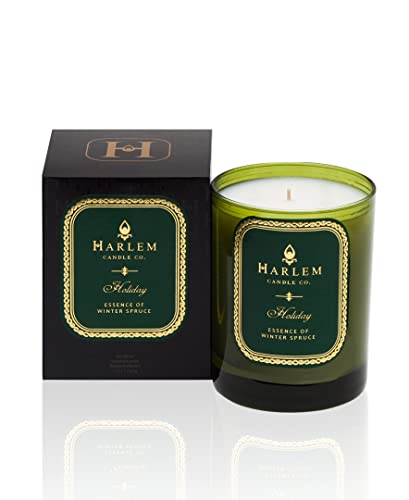 Harlem Candle Company Holiday Luxury Candle, 12 oz Green Glass Jar, Double Wick, Soy Wax, Gift Box, Winter-Fresh Fir, Pine Needles and Mint-Infused Eucalyptus