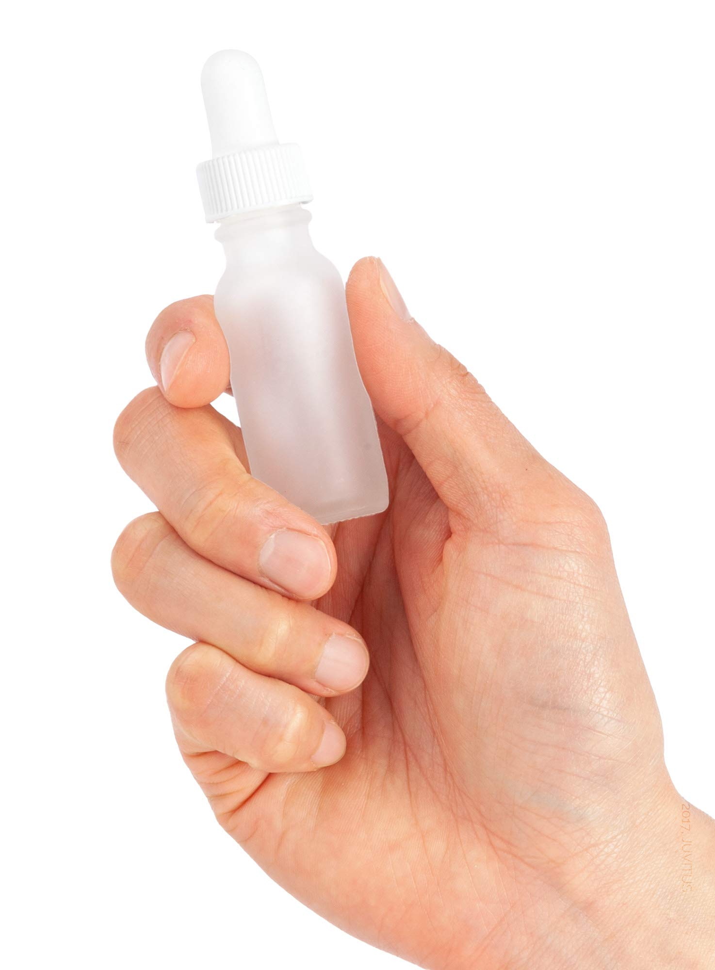JUVITUS 0.5 oz / 15 ml Frosted Clear Glass Thick Wall Boston Round Bottle with White Dropper (24 Pack) + Funnel
