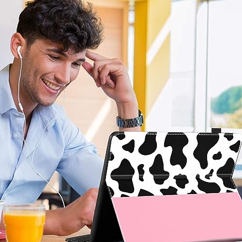 Case Compatible with Amazon All-New Kindle Fire 7 Tablet (2022 Release-12th Generation) Latest Model 7,Slim Fit Foldable Standing Cover Case with Auto Sleep/Wake,Cow Print and Pink