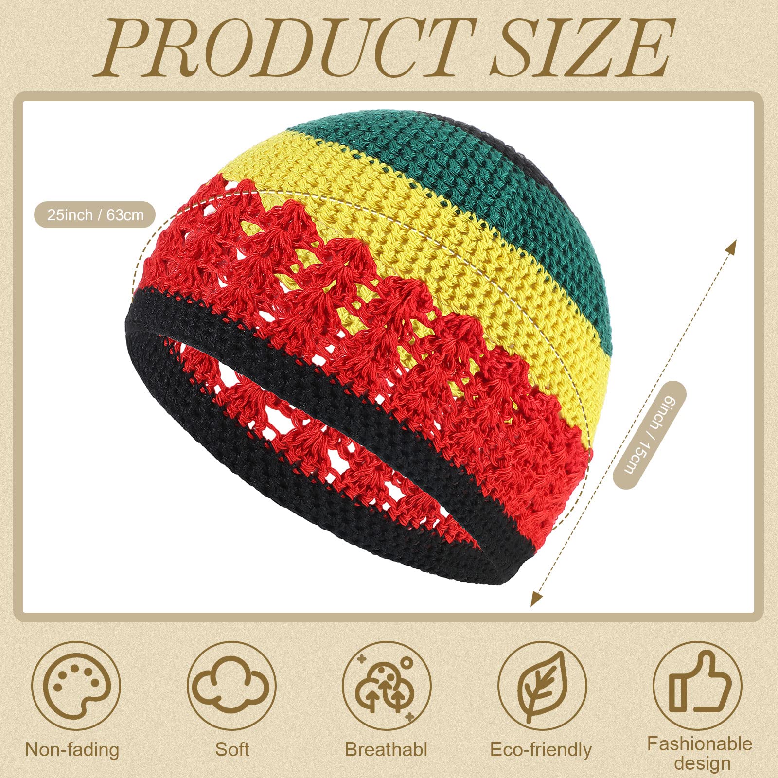 6 Pieces Kufi Hats for Men and Women Colorful Kufi Cap Under Helmet Muslim Hat Crochet Beanie