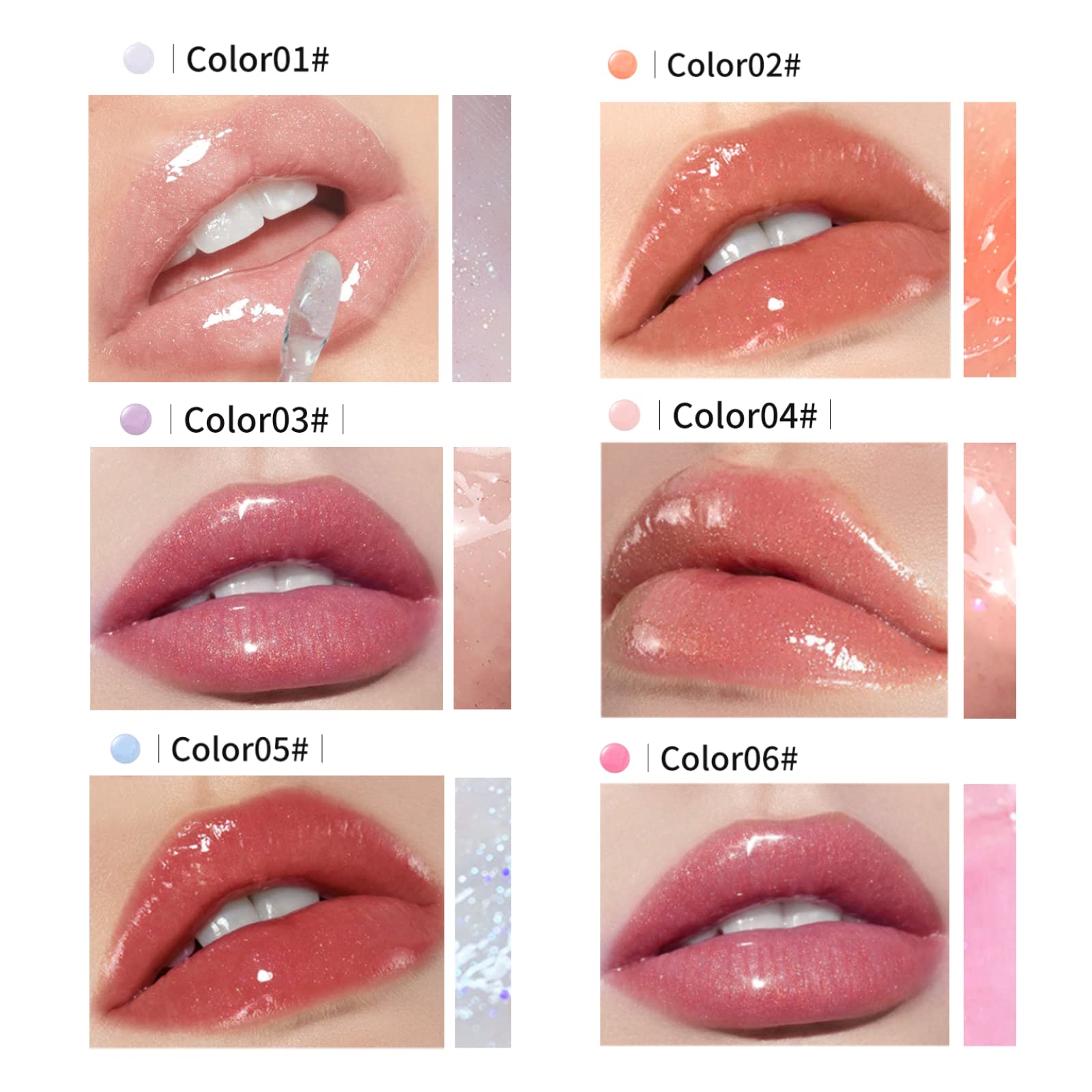 6 Pieces Lip Gloss Kit, Glossy Mirror Clear Lip Glaze Kit, Moisturizing Lip Tint Kit, Summer Makeup Glossy Lip Gloss for Young Girls