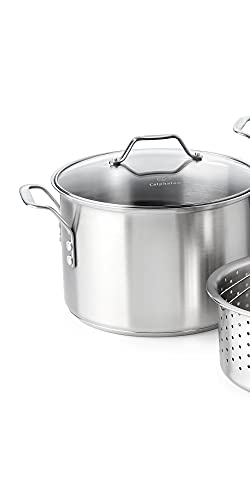 Calphalon 10-Piece Pots and Pans Set, Stainless Steel Kitchen Cookware with Stay-Cool Handles and Pour Spouts, Dishwasher Safe, Silver & Classic Stainless Steel 8 quart Stock Pot