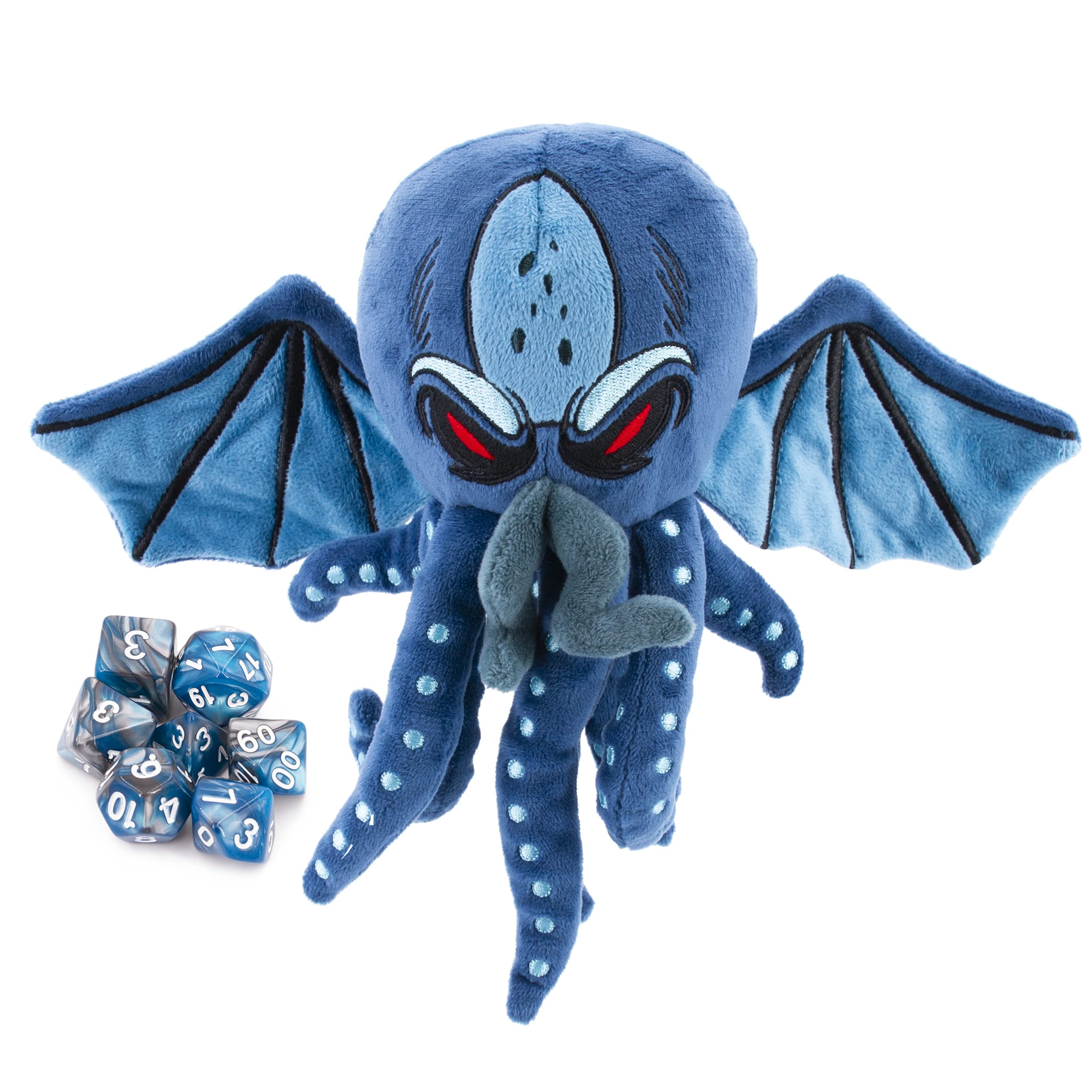 CASEMATIX Soft Dice Case and Dice Holder with 7 Included RPG Dice - 9.5" Sea Monster Figure with Dice Storage Zipper Compartment for up to 21 Dice, Protective Novelty Dice Container for Tabletop Dice
