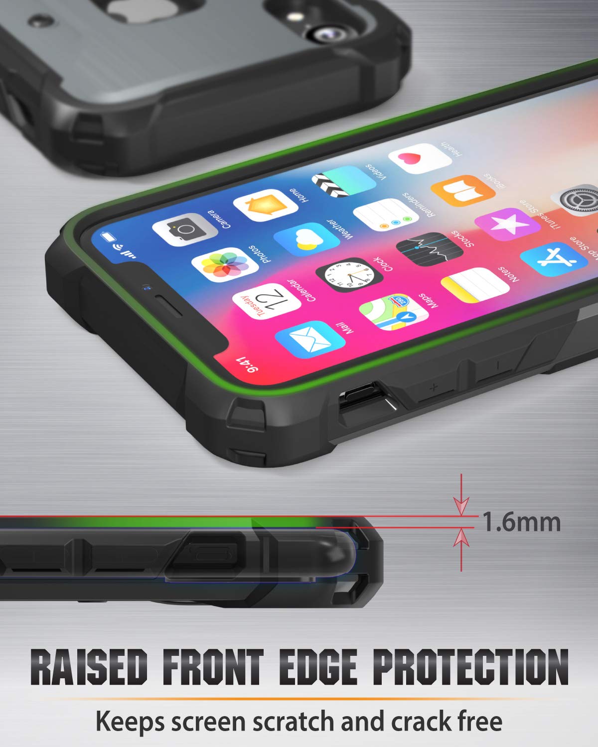 Vena vArmor Rugged Case Compatible with Apple iPhone XR (6.1"-inch), (Military Grade Drop Protection) Heavy Duty Holster Belt Clip Cover with Kickstand - Space Gray
