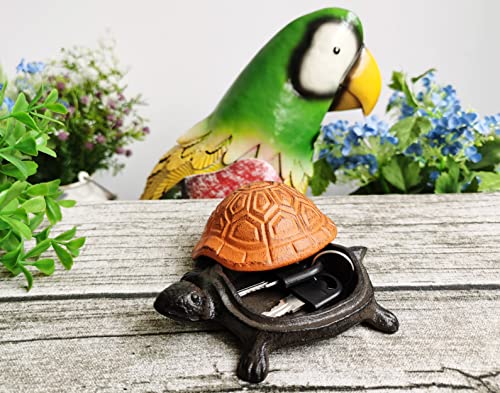 BSTGIFTS Cast Iron Turtle Key Hider - Spare Key Holder - Garden Decoration Turtle, Jewelry Trinkets Box for Key, Ear Studs, Ring, Paper Clip (Orange Red)