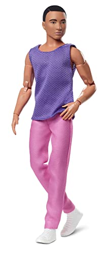 Barbie Looks Ken Doll with Black Hair Dressed in Purple Mesh Top and Pink Trousers, Posable Made to Move Body, 6 years and older