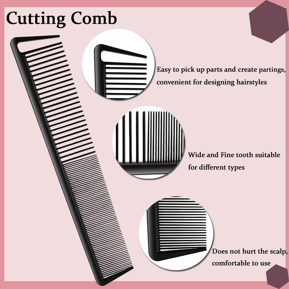 6 Pieces Rat Tail Comb Cutting Comb with Wide and Fine Teeth and Alligator Styling Sectioning Hair Clips Set, Carbon Fiber Styling Combs Stainless Steel Pintail Comb Teasing Combs Parting Combs for Braiding Hair With 4Pcs Colorful Hair Clip for Braids Sal