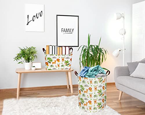 Essme Rectangular Baby Storage Basket,Green Basket,Nursery Storage Bin Organizer with Handles for Jungle Decor,Shelf Basket,Toy Box,Animal Basket.(Jungle animal)