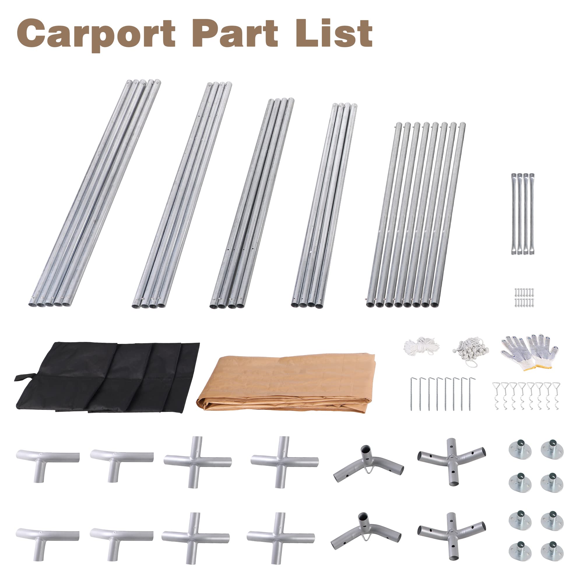 PHI VILLA 10x20 ft Heavy Duty Carport Car Canopy Garage Boat Shelter Party Tent(ith 4 Sand Bag),Beige