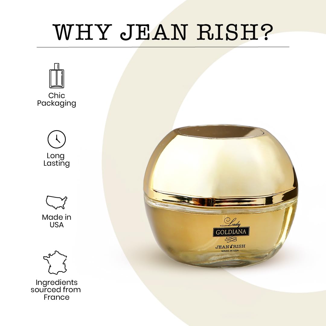 Jean Rish Lady Goldiana Eau De Parfume - Perfume for Women (3.4 Fl Oz / 100ml) with Jasmine, White Honey & Raspberry Notes - Long Lasting and Luxury Fragrance