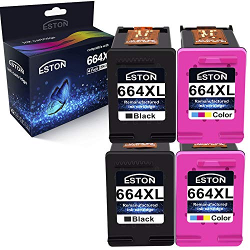 ESTON 4 Pack #664 XL Black/Color Ink for Deskjet Ink Advantage 1115 2136 3636 3836