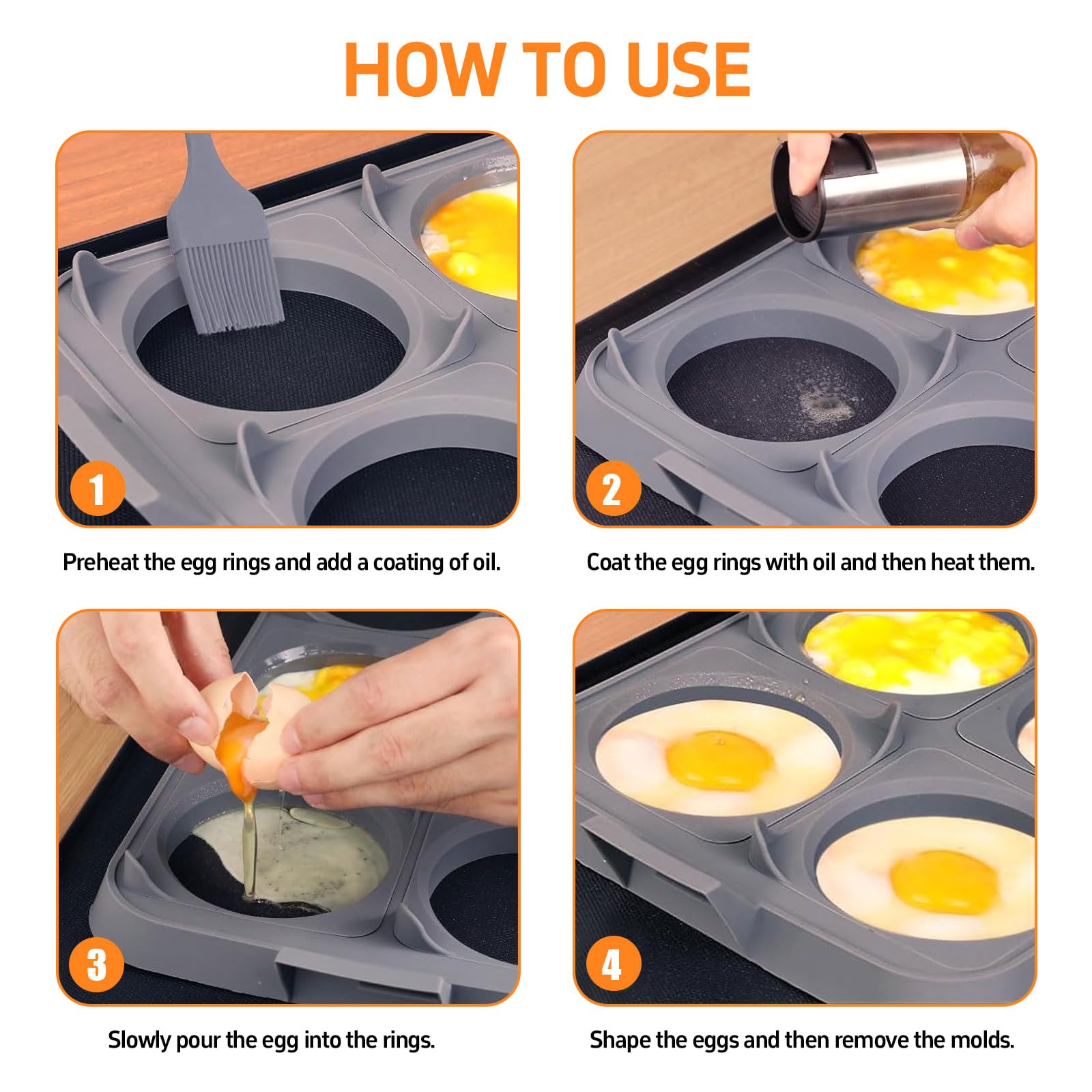5-Piece Egg Ring Tray,Non-Stick, Easy Egg Ring Molds,Food-Grade Silicone, Removable Bands, Heat-Resistant Pancake Molds,Ideal for Culinary Use