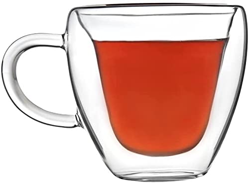 SKEMIX Heart Shaped Mug - Double Glass Coffee Cups With Heart - Double Layer Heart Cup - Heart Shaped Tea Cup - Clear Heart Mug - Heart Shaped Coffee Cup - Glass Heart Mug - Heart Shape Tea Cups