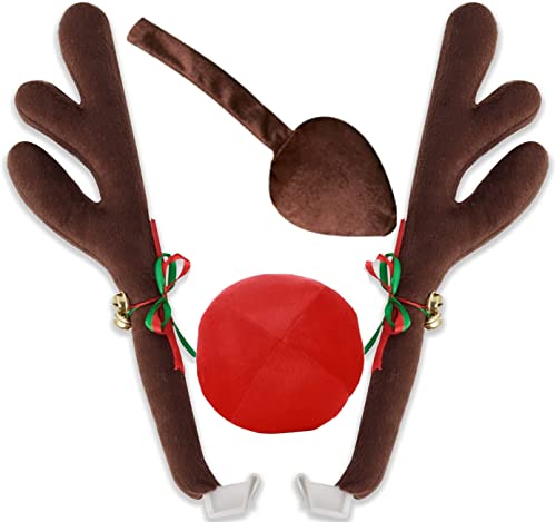 Car Reindeer Antlers & Nose Decorations Set- Car Jingle Bell Antlers and Nose,Christmas Decorations for Cars/Home,Best of Auto Accessories,Best for Car SUV Van Truck,Easy to Install