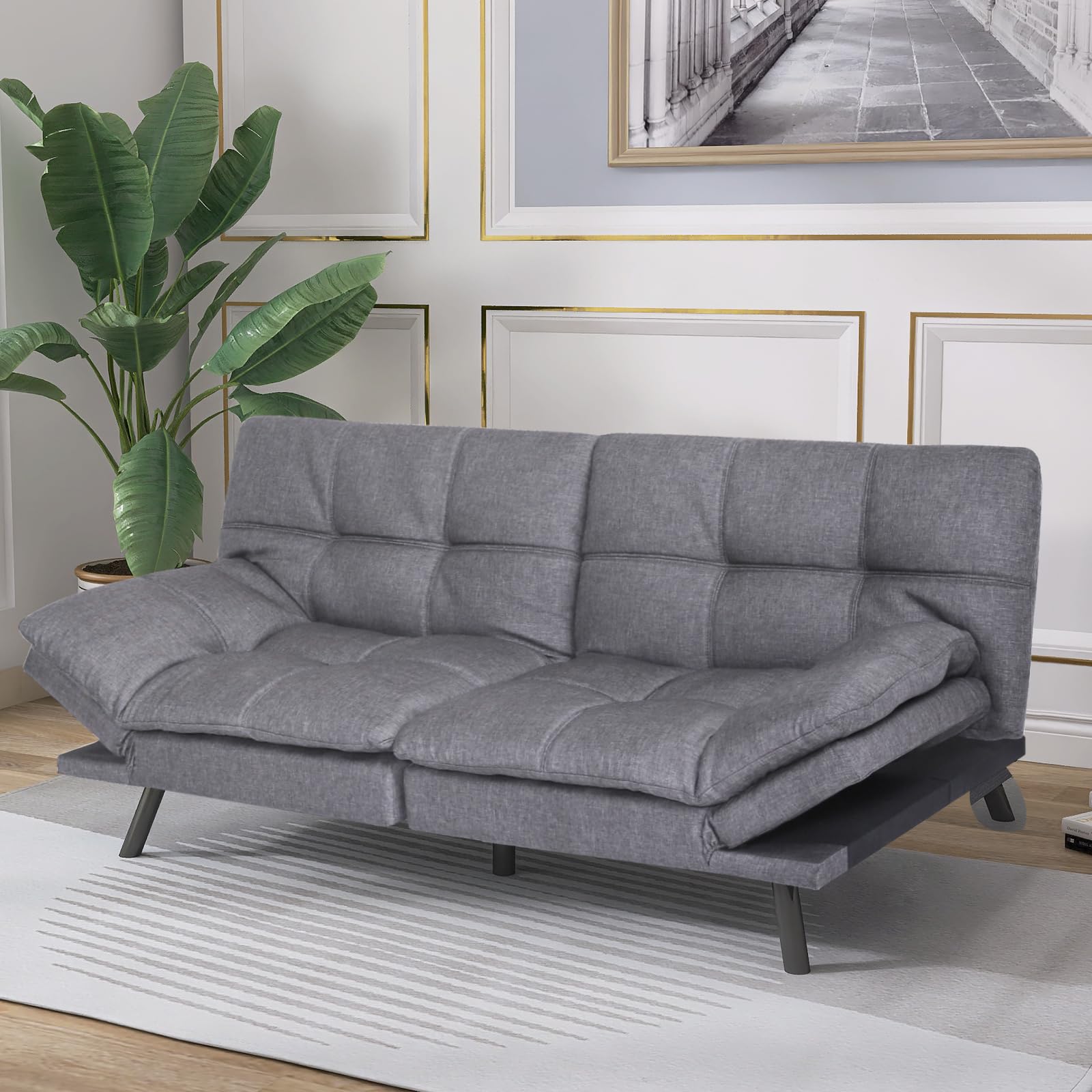 Hcore Convertible Futon Sofa Couch Bed,Memory Foam Futon Couch,Sofa Bed Couch,Modern Futon Bed Loveseat Sofa Sleeper Splitback Sofa Polyester Modern Sofa for Living Room,Office,Apartment,Dark Grey