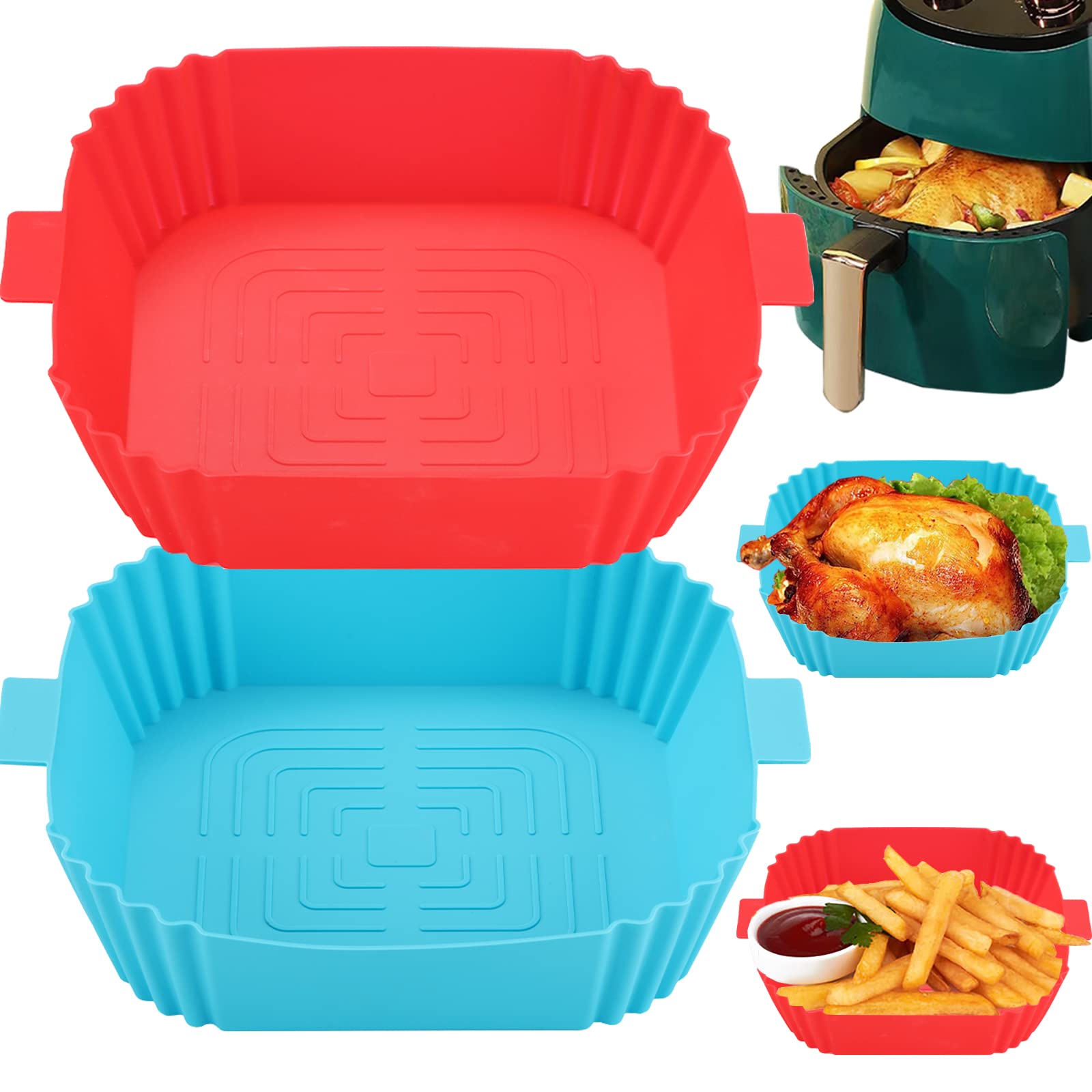 Air Fryer Silicone Liners-Silicone Air Fryer Liners,Air Fryer Liners Rectangular Silicone Air Fryer Basket Accessories Airfryer Liners Rectangle Air Fryer Liner Pot Basket Reusable Baking Tray 2pcs