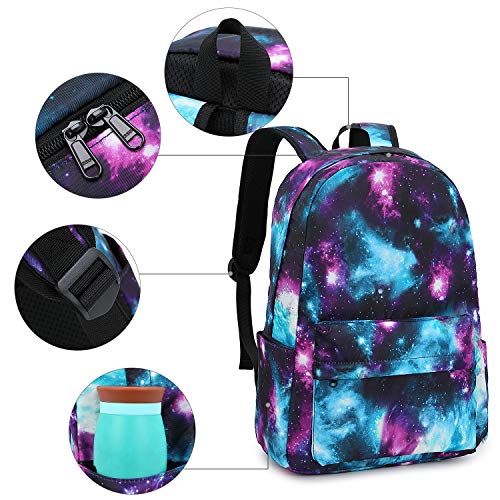 CAMTOP School Backpacks for Teen Girls Galaxy Backpack and Lunchbox Set for Kids Laptop Book Bag (Y0060-3/Galaxy Blue)